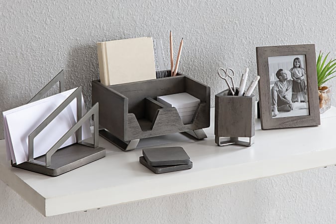 Realspace Orix WoodMetal Desktop Organizer With Coasters 8 34 x 7 ...