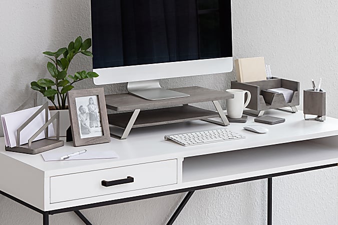 Realspace Orix WoodMetal Desktop Organizer With Coasters 8 34 x 7 ...