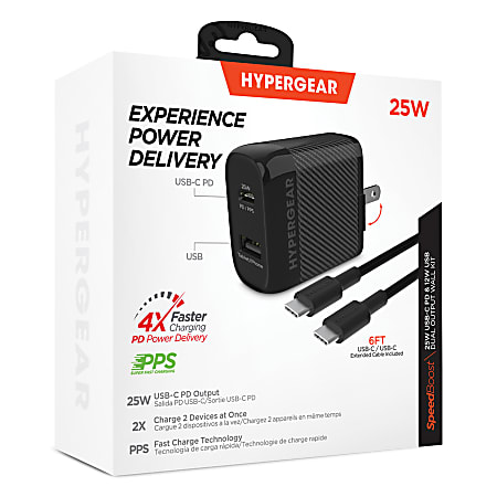 HyperGear SpeedBoost 25W PD Dual Output USB C Wall Charger Kit For ...