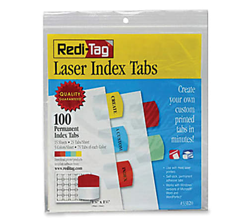 Redi Tag Laser Index Tabs 1 18 x 1 14 Assorted Pack Of 100 - ODP ...