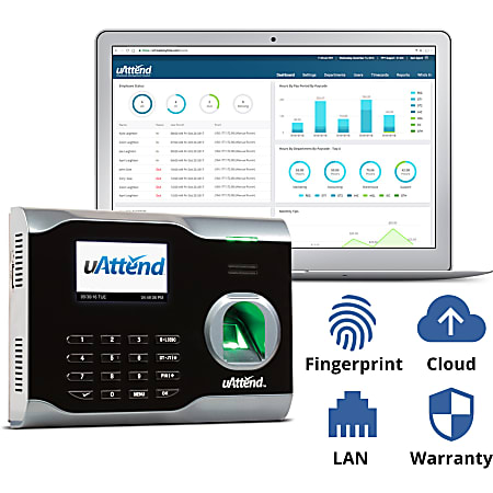 uAttend Biometric Fingerprint Cloud Based Time Clock BN6000OC 5 x 7 x 2 ...