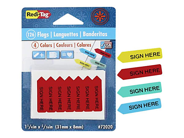 Redi Tag Mini Arrow Page Flags 1 14 x 516 Sign Here Assorted Colors ...