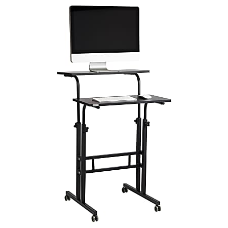 Mind Reader Mobile 19.5 W Height Adjustable Mobile Sit Stand Desk Black
