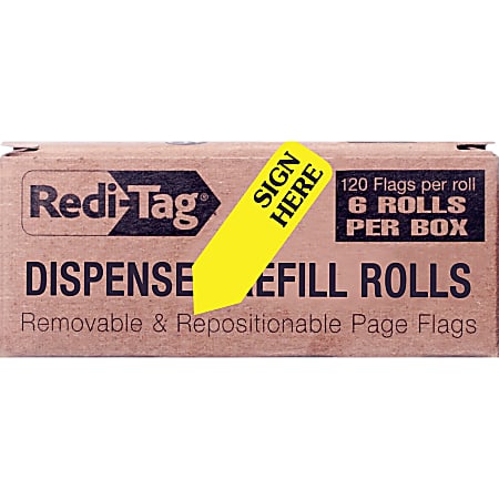 Redi Tag Sign Here Arrow Flags Dispenser Refills 720 x Yellow 1.88 x 0. ...