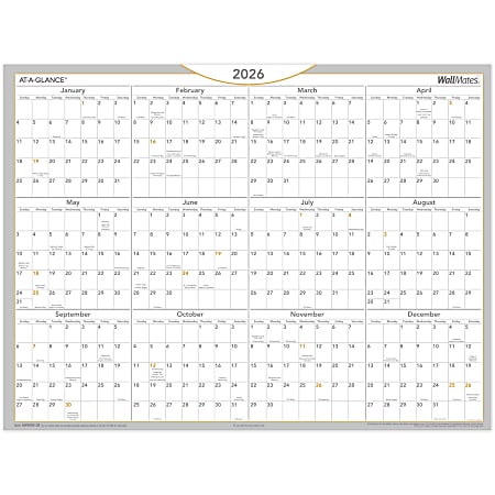 AT A GLANCE 2026 WallMates Self Adhesive Dry Erase Yearly Calendar ...