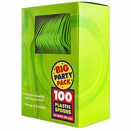 JAM PAPER Big Party Pack of Premium Plastic Spoons Lime Green 100 ...