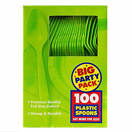 JAM PAPER Big Party Pack of Premium Plastic Spoons Lime Green 100 ...