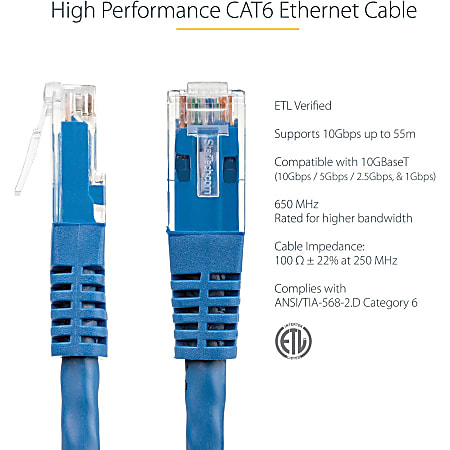 StarTech.com 20ft CAT6 Ethernet Cable Blue Molded Gigabit CAT 6 Wire ...