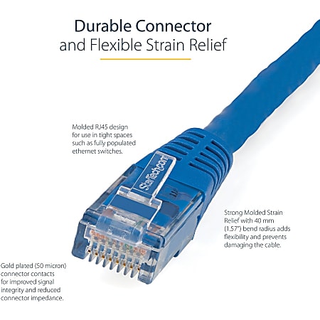 StarTech.com 20ft CAT6 Ethernet Cable Blue Molded Gigabit CAT 6 Wire ...