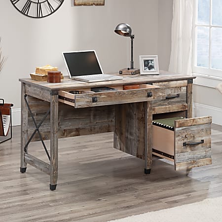 Sauder Carson Forge 54 W Single Pedestal Computer Desk Rustic Cedar ...