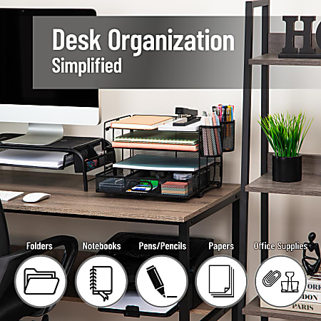 Mind Reader Mesh Desk Organizer 9 H x 9 14 W X 12 34 D Black - Office Depot