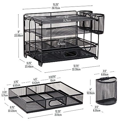 Mind Reader Mesh Desk Organizer 9 H x 9 14 W X 12 34 D Black - Office Depot