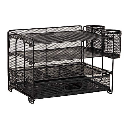 Mind Reader Mesh Desk Organizer 9 H x 9 14 W X 12 34 D Black - Office Depot