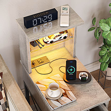 Bestier LED Rectangular Night Stand With USB Ports Charging Station ...