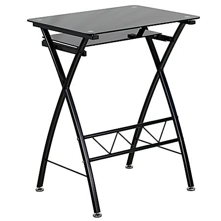 Black glass computer desk with keyboard tray store