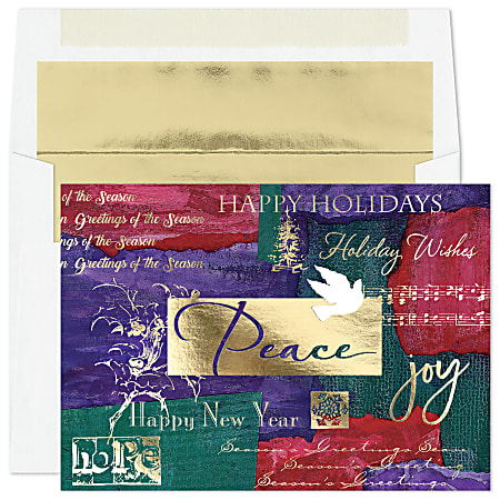 Custom Foil Embellished Holiday Greeting Cards With Foil Lined Envelopes 7 78 x 5 58 Multiple ...