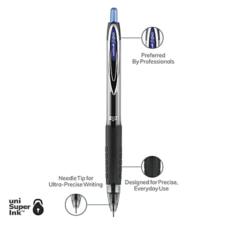 uni ball 207 Retractable Fraud Prevention Gel Pens Needle Point 0.7 mm ...