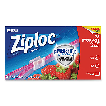 Ziploc Slider Storage Bags 1 Quart Clear 76 Bags Per Box Carton Of 9 Boxes - ODP Business Solutions