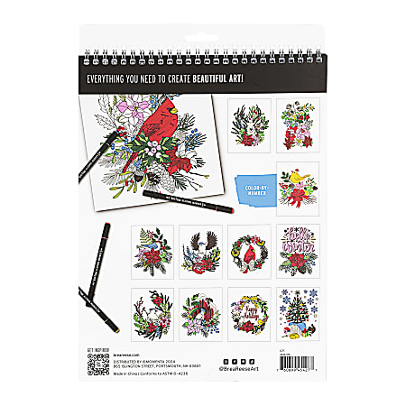 Brea Reese Holiday Birds Botanicals Color by Number Kit - Office Depot