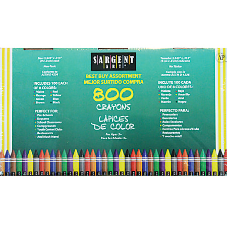 Sargent Art Crayons 3 12 x 516 Assorted Colors Pack Of 800 Crayons ...
