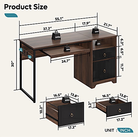 Bestier 56 W Writing Computer Desk With Storage And Keyboard Tray ...