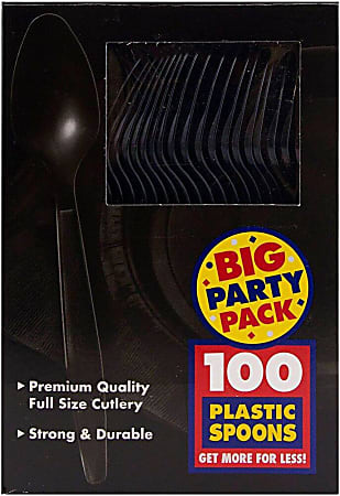 JAM PAPER Big Party Pack of Premium Plastic Spoons Black 100 Disposable ...