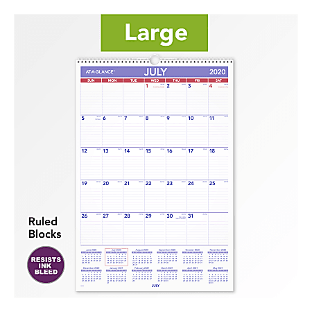 AT A GLANCE Academic Monthly Wall Calendar 15 12 x 22 34 BlueRedWhite ...