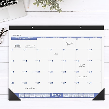 AT A GLANCE 2026 Monthly Desk Pad Calendar Blue and Gray Standard 21 34 ...