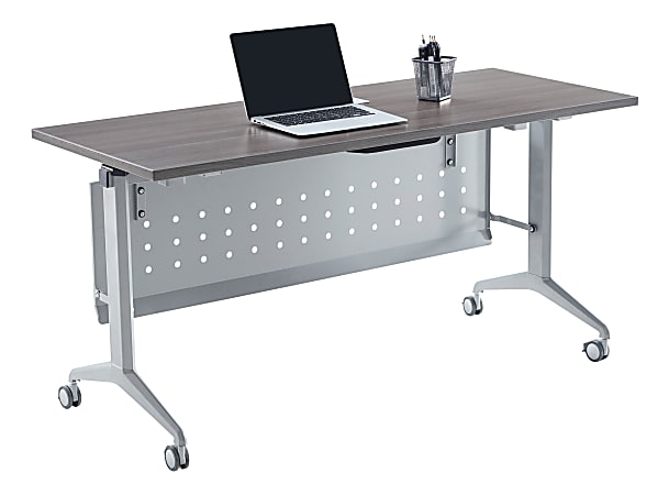 WorkPro AnyPlace Flip Top Nesting Training Table With Modesty Panel 60 W x 29 12 H x 24 D GraySilver Office Depot