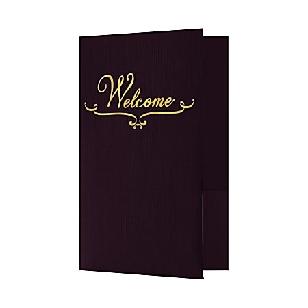 LUX Welcome Folders 5 34 x 8 34 Dark Purple LinenGold Foil Pack Of 25 ...