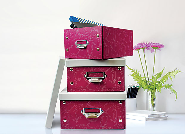 GNBI Fiberboard Snap Storage Boxes WineGray Pack Of 3 Boxes - Office Depot