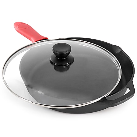 MegaChef Pre Seasoned Cast Iron Skillet With Tempered Glass Lid 12 ...