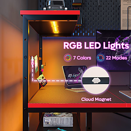 Bestier Gaming Computer Desk With RGB LED Lights And 4 Tier Storage ...