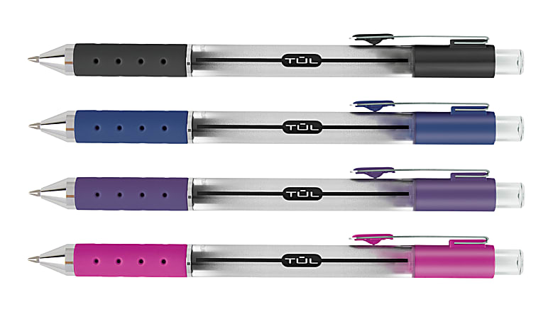 TUL® Retractable Gel Pens, Medium Point, 0.7 mm, Silver Barrel, Black ...