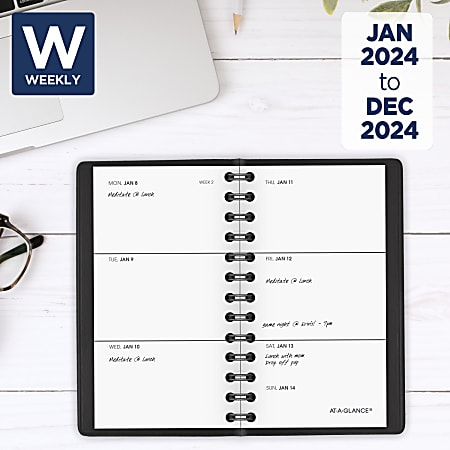 2024 AT A GLANCE Weekly Planner 2 12 x 4 12 Black January To December ...