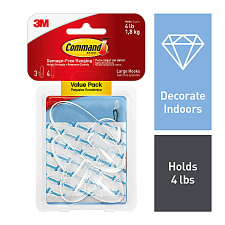 Command Large Clear Hook with Clear Strips Value Pack 3 HooksPack 6 ...