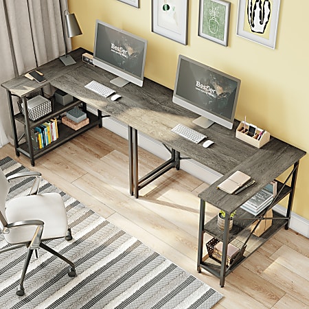 Bestier L Shaped Corner Desk With Storage Shelf 48 W Dark Retro Gray ...