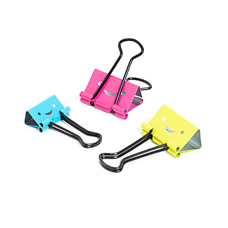 U Brands Binder Clip Set Assorted Sizes Smiley Face Set Of 24 Clips ...