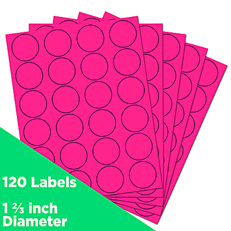 JAM Paper Circle Labels 1 58 Neon Pink 24 Labels Per Sheet Pack Of 5 ...