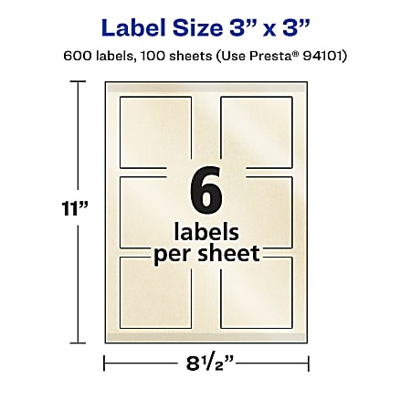 Avery Pearlized Permanent Labels With Sure Feed 94101 PIP100 Square 3 x ...