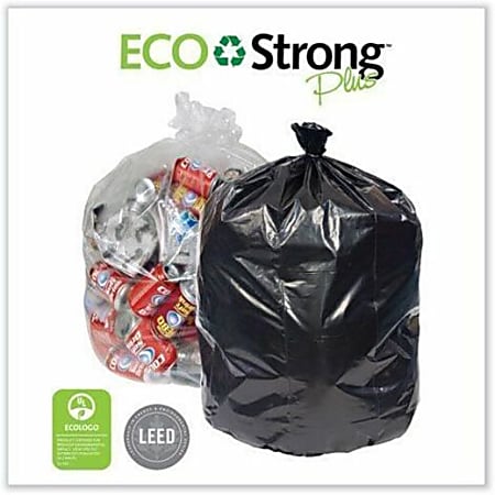 Pitt Plastics PCR Low Density EcoStrong Plus Trash Bags 45 Gallon Clear ...