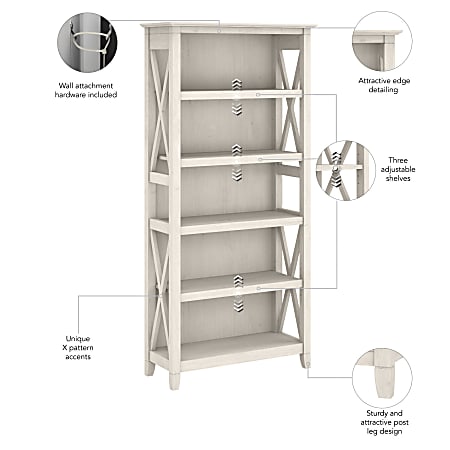 Bush Business Furniture Key West 66 H 5 Shelf Bookcase Linen White Oak ...