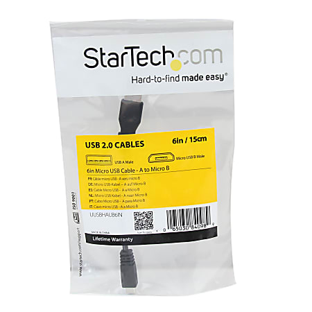 StarTech.com 6in Micro USB Cable A to Micro B Charge or sync micro USB ...