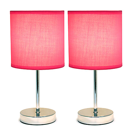Simple Designs Chrome Mini Basic Table Lamp Set with Hot Pink Fabric ...
