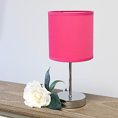 Simple Designs Chrome Mini Basic Table Lamp Set with Hot Pink Fabric ...