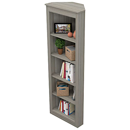 Inval America 71 H 5 Shelf Corner Bookcase Smoke Oak - Office Depot