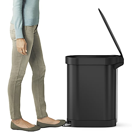 simplehuman Slim Liner Rim Step Trash Can 12 Gallons Matte Black Steel ...