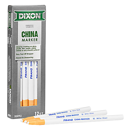 Dixon Phano China Markers White Presharpened Pack of 12 - Office Depot