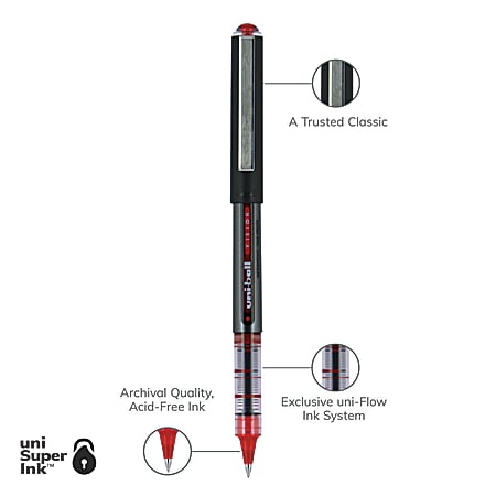 uni ball Vision Rollerball Pens Micro Point 0.5 mm Black Barrel Red Ink ...
