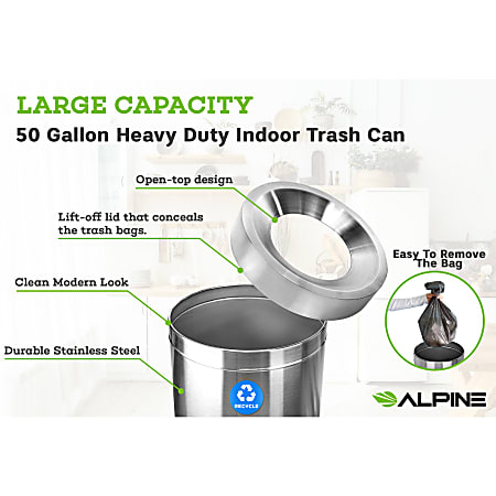 Alpine Industries Stainless Steel Recycling Can 50 Gallon Silver ...